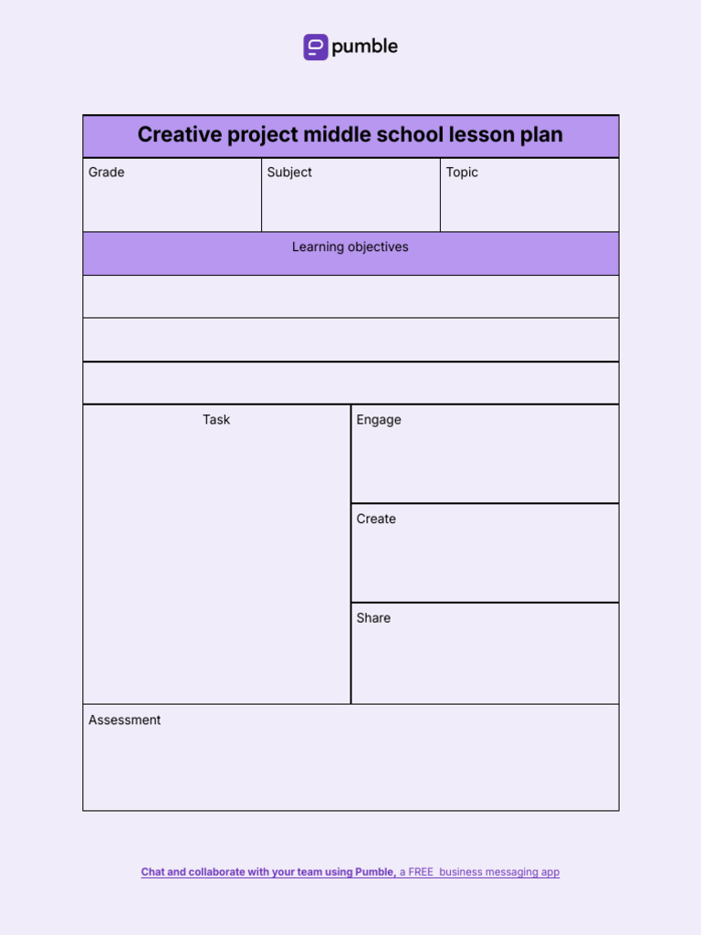 Creative Project Middle School Lesson Plan Template | PDF