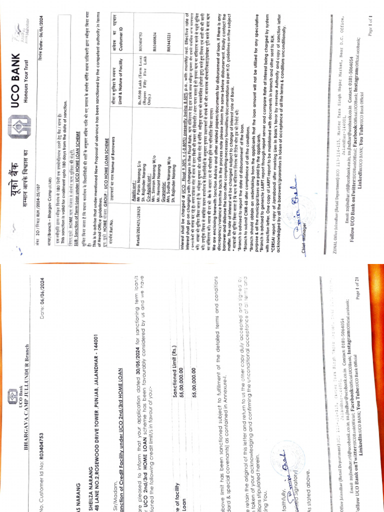 UCO Home Loan Sanction for Paras Narang | PDF | Loans | Private Sector