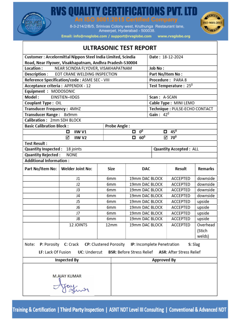 UT Report (1) | PDF | Welding | Construction