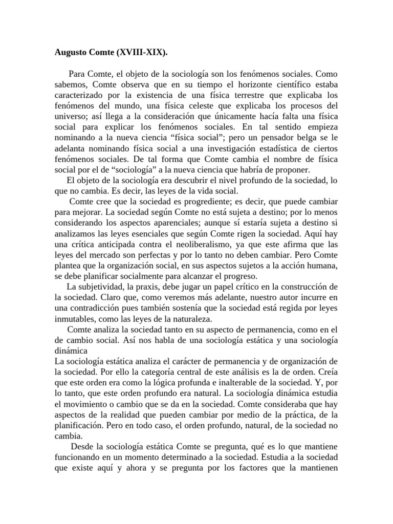 Sociología de Augusto Comte: Orden y Progreso | PDF | Sociología | Sociedad