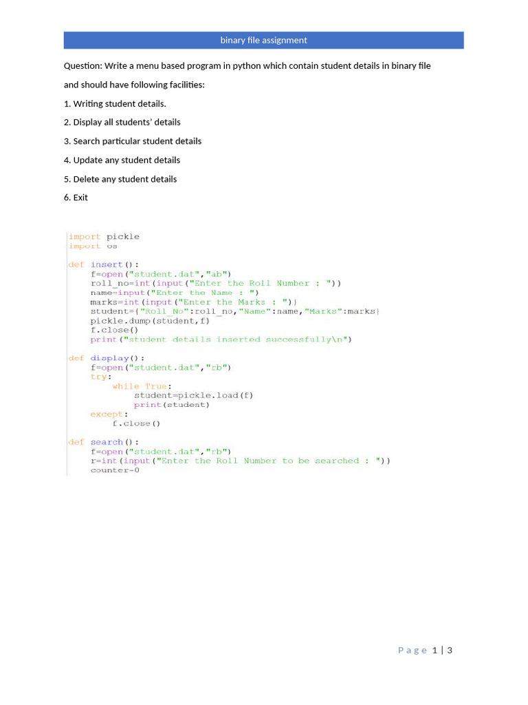 Binary File Assignment | PDF