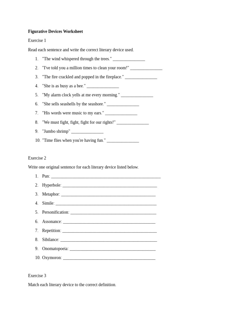 Figurative Devices Worksheet | PDF | Linguistics | Grammar