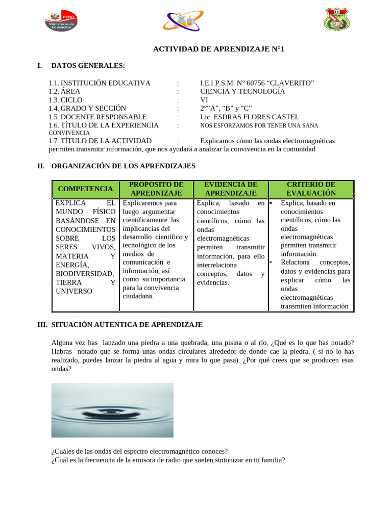 ACTIVIDAD DE APRENDIZAJE N°1, 2° CyT 2023 | PDF | Radio | Olas
