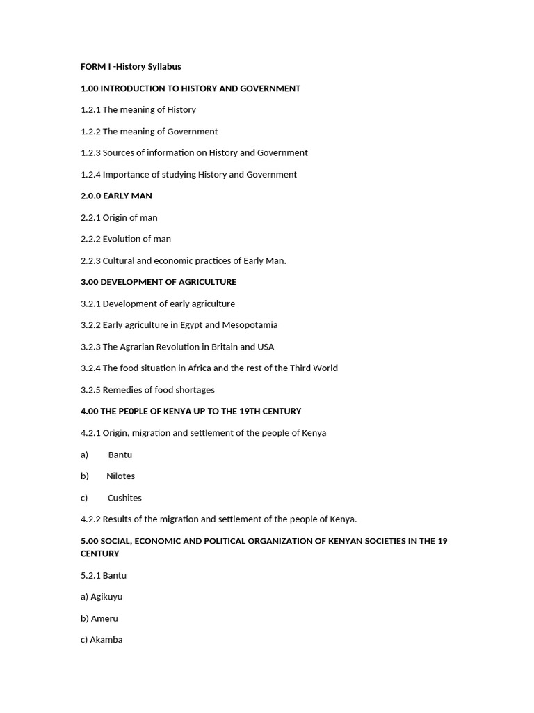 Form 1 History Syllabus | PDF