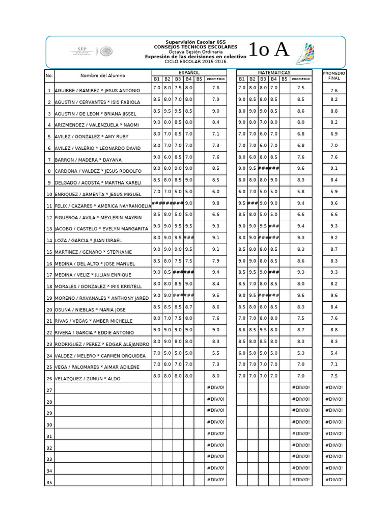 HOJA PARA CALCULAR PROMEDIOS | PDF