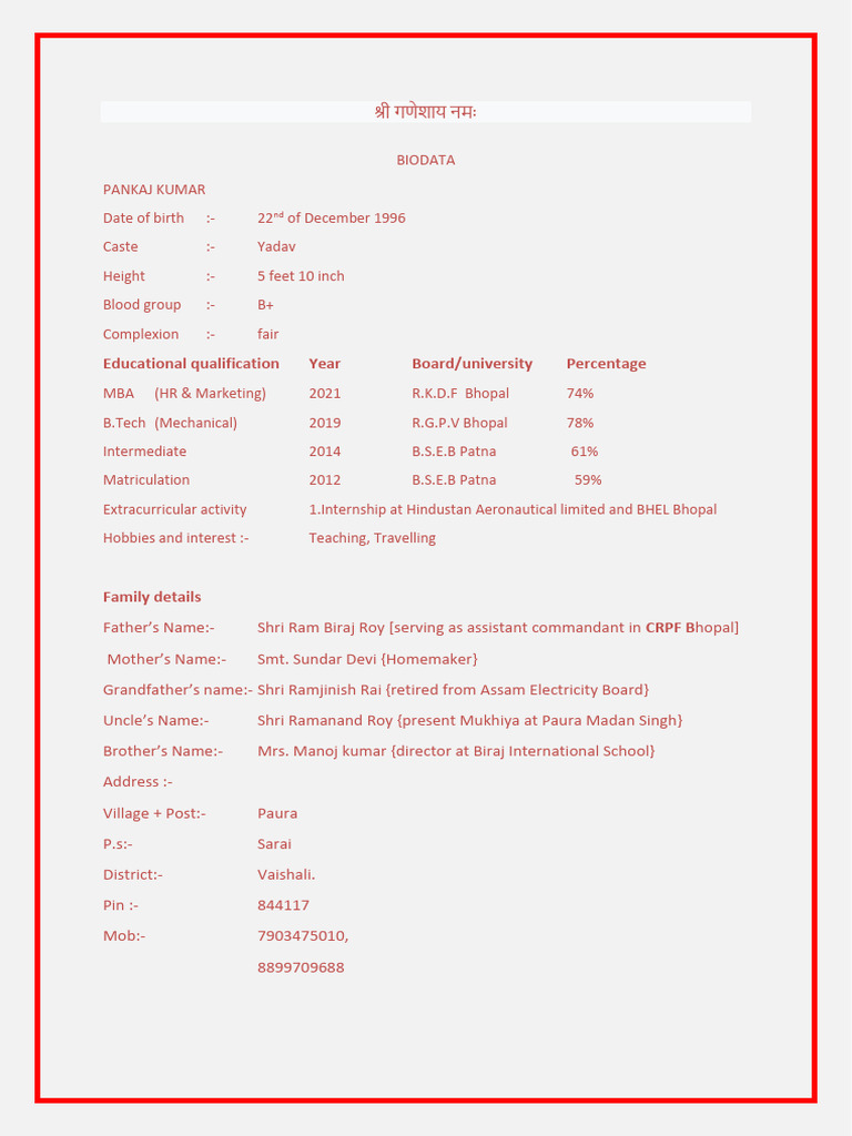 Pankaj Biodata | PDF