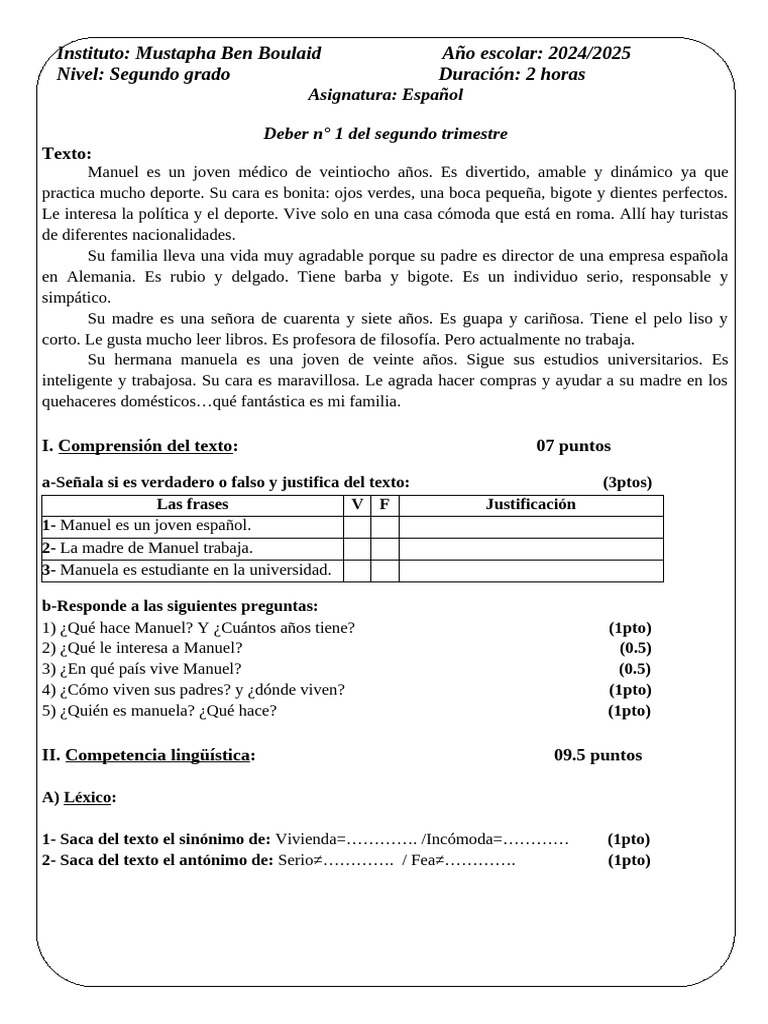 Deber N 1 2del 2tr de 2ndo Curso2024 2025 | PDF | Lingüística