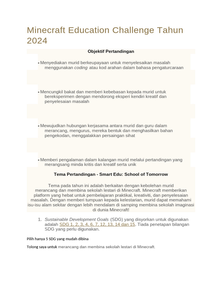 Minecraft Education Challenge | PDF