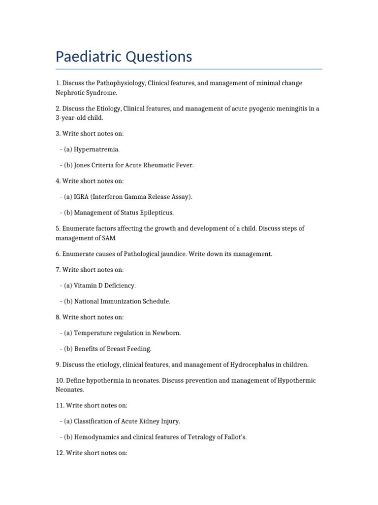 Paediatric Questions | PDF
