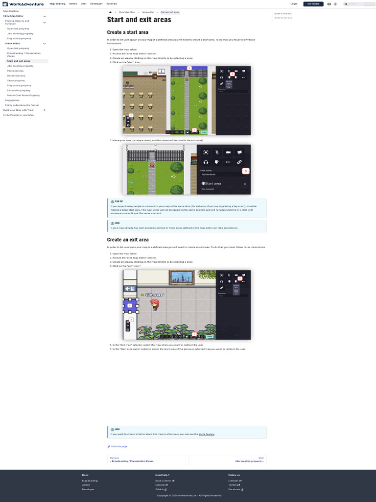 Start and Exit Areas - WorkAdventure Documentation | PDF | Social Information Processing | Software