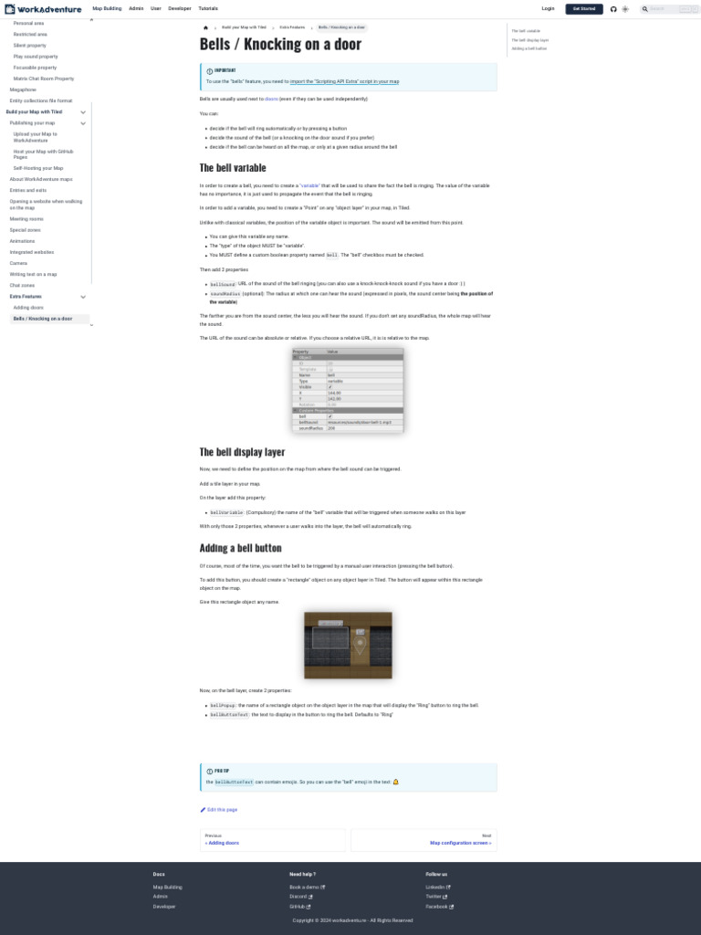 Bells _ Knocking on a door _ WorkAdventure Documentation | PDF | Software | Computing