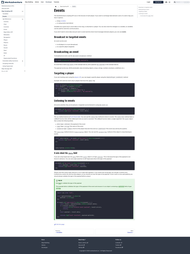 Events _ WorkAdventure Documentation | PDF | Computer Science | Computer Programming