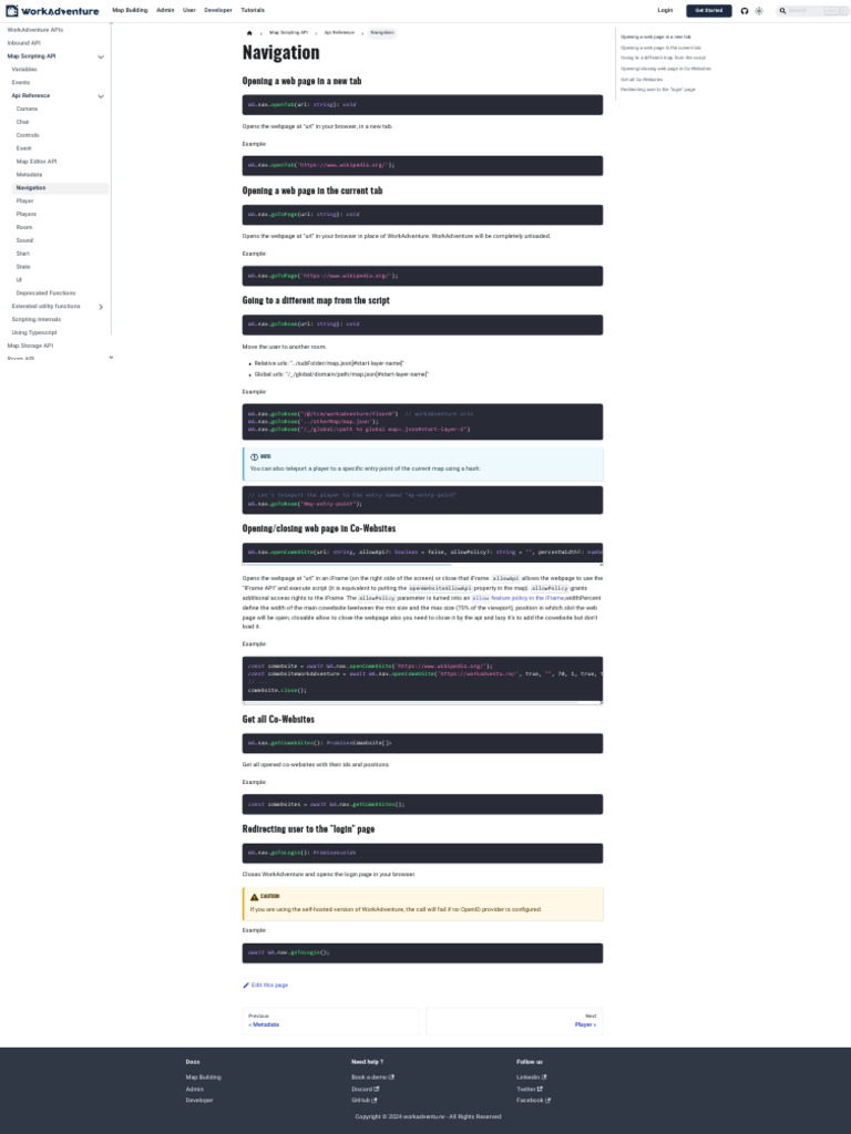 Navigation _ WorkAdventure Documentation | PDF | Internet | Hypertext