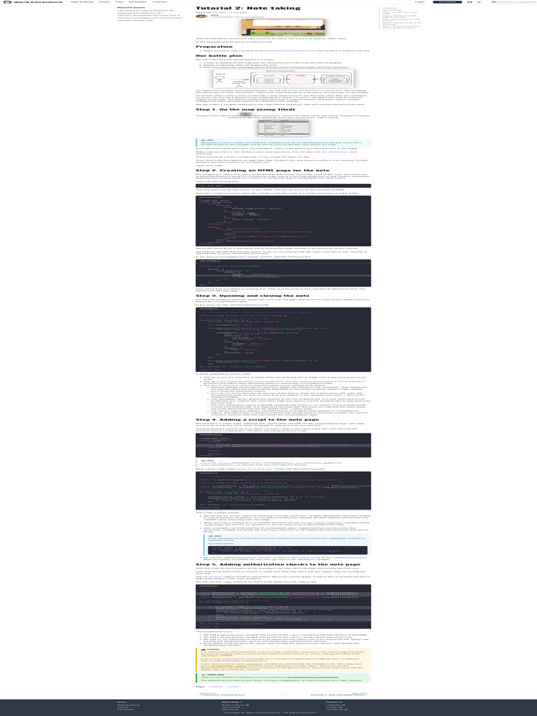 Tutorial 2 - Note Taking - WorkAdventure Documentation | PDF | Java Script | Html Element