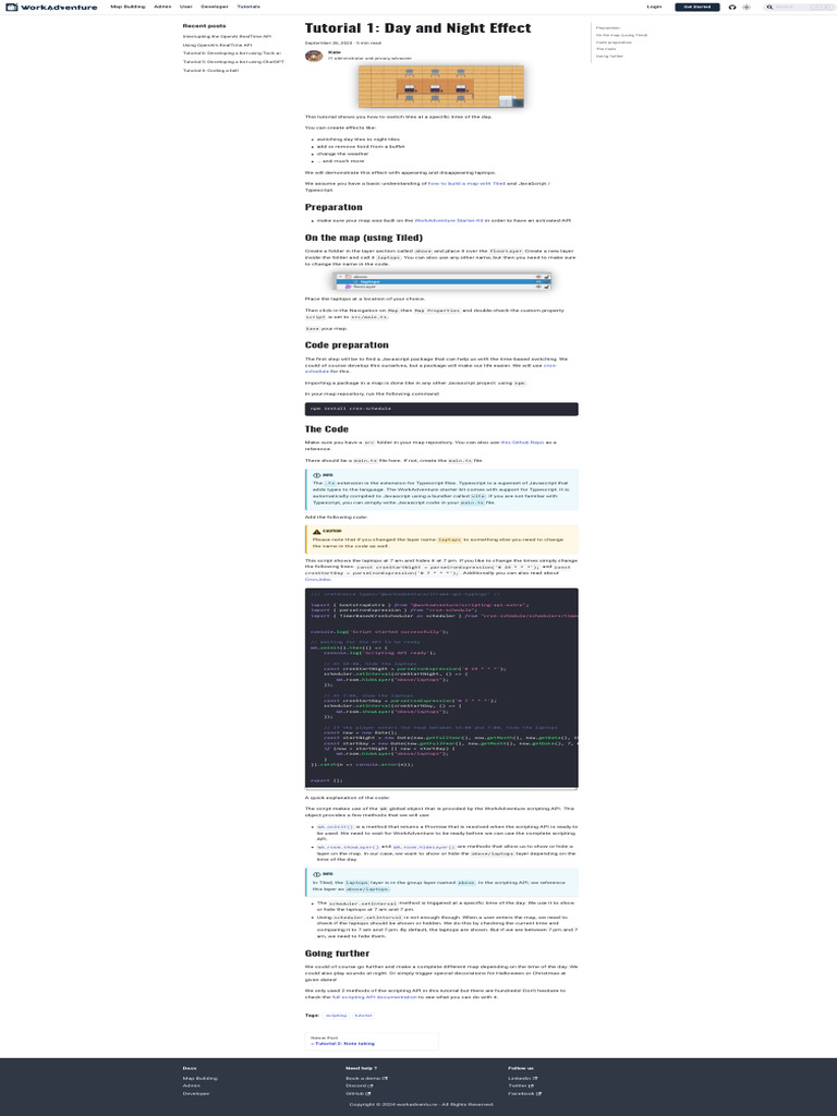 Tutorial 1_ Day and Night Effect _ WorkAdventure Documentation | PDF | Java Script | Software
