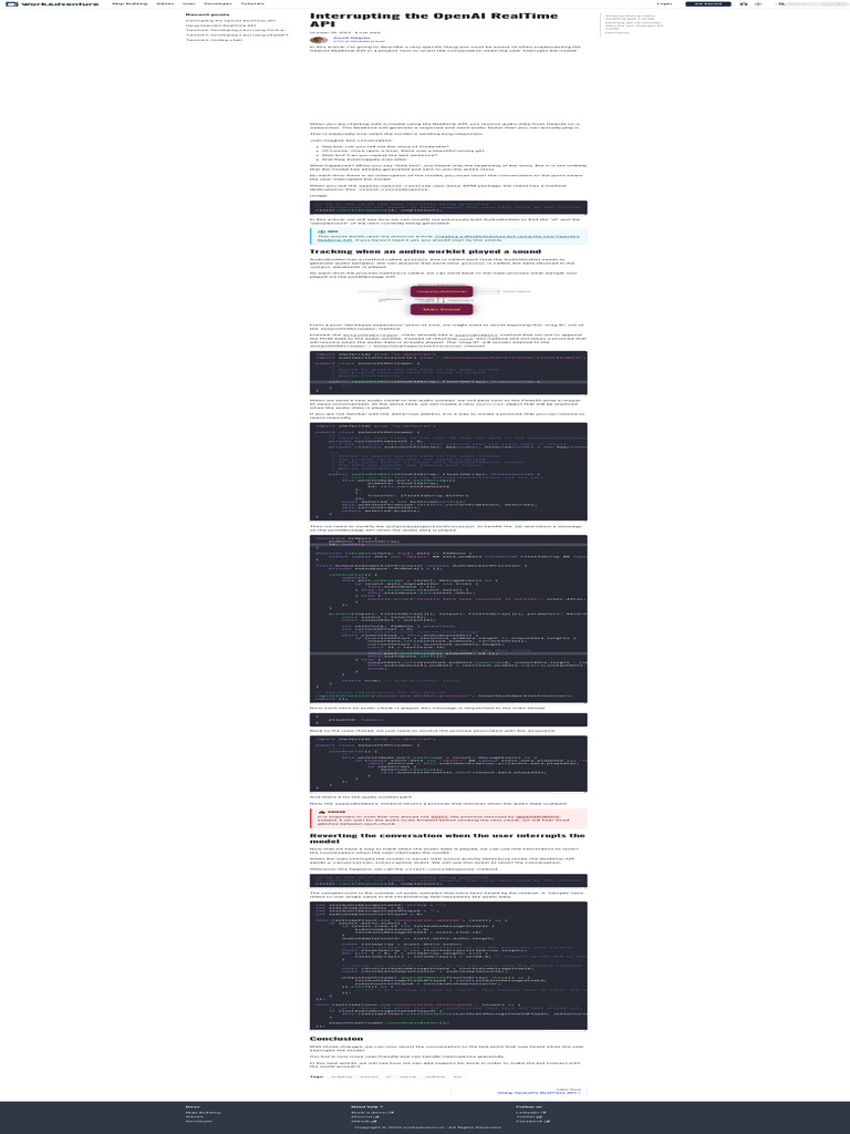 Interrupting The OpenAI RealTime API - WorkAdventure Documentation | PDF | Internet Bot | Computing