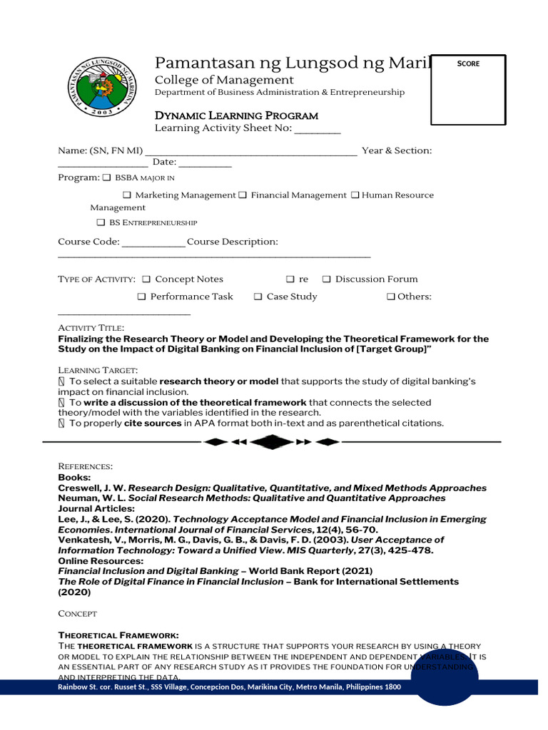 Learning - Activity - Sheet 6thoeries As Framework | PDF | Citation ...