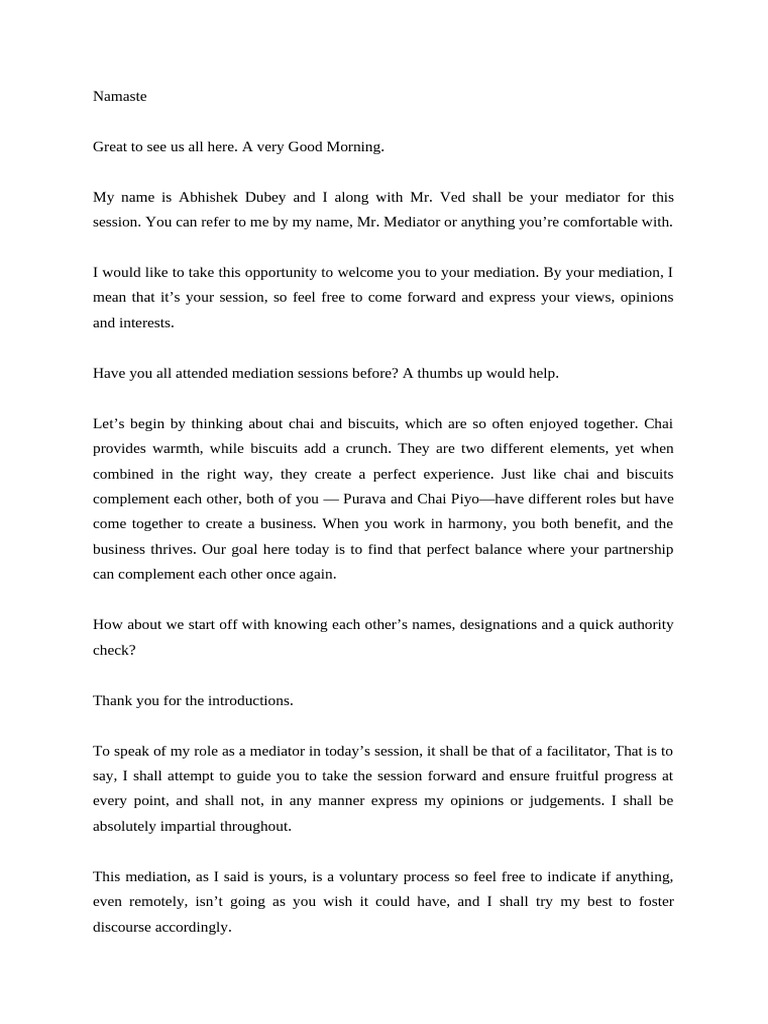 Opening Statement - For Mediator | PDF | Mediation