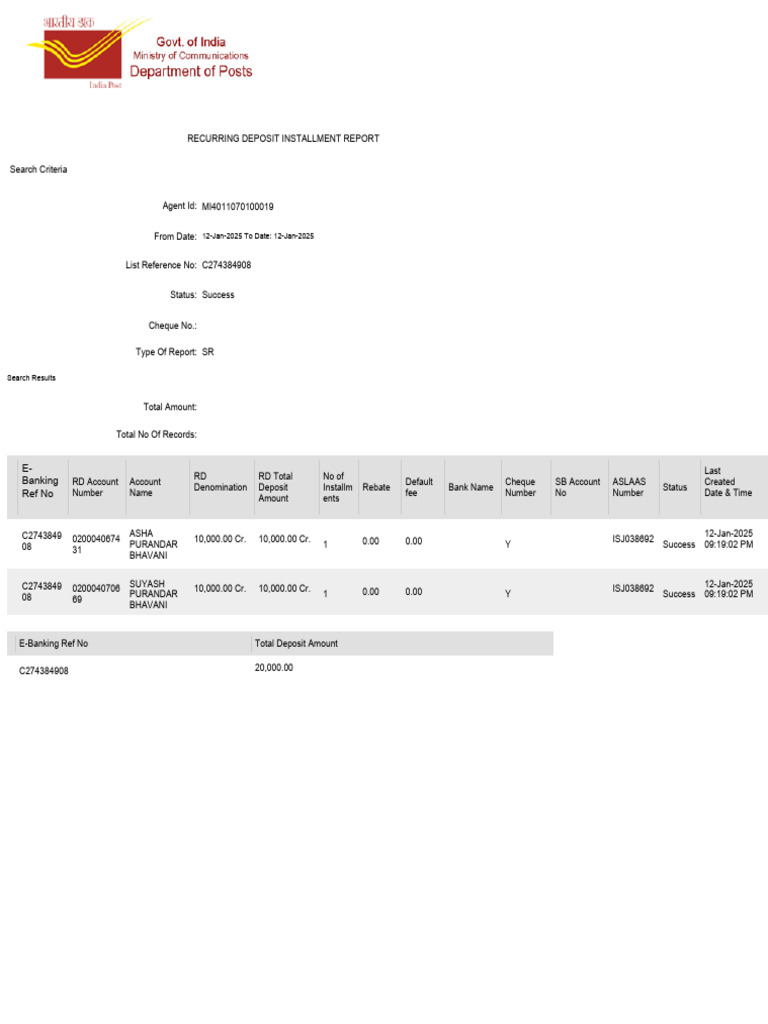 Recurring Deposit Installment Report | PDF | Financial Services | Banking