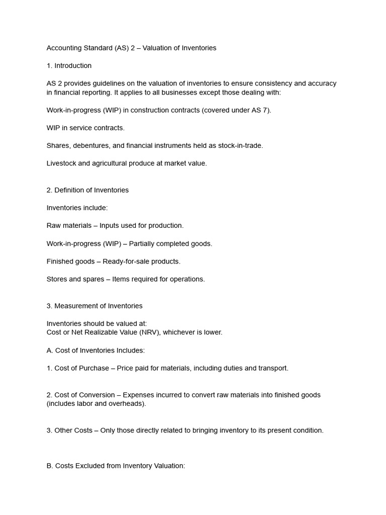 AS 2: Inventory Valuation Guidelines | PDF