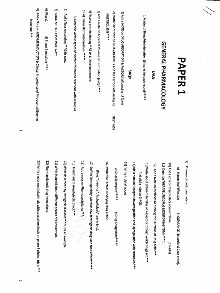 Pharma Final Ques | PDF | Pharmacology | Drugs