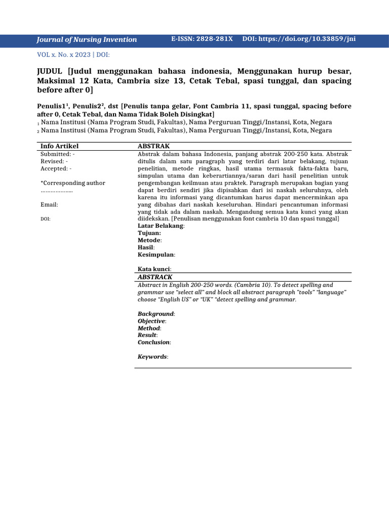 Template Journal of Nursing Invention | PDF