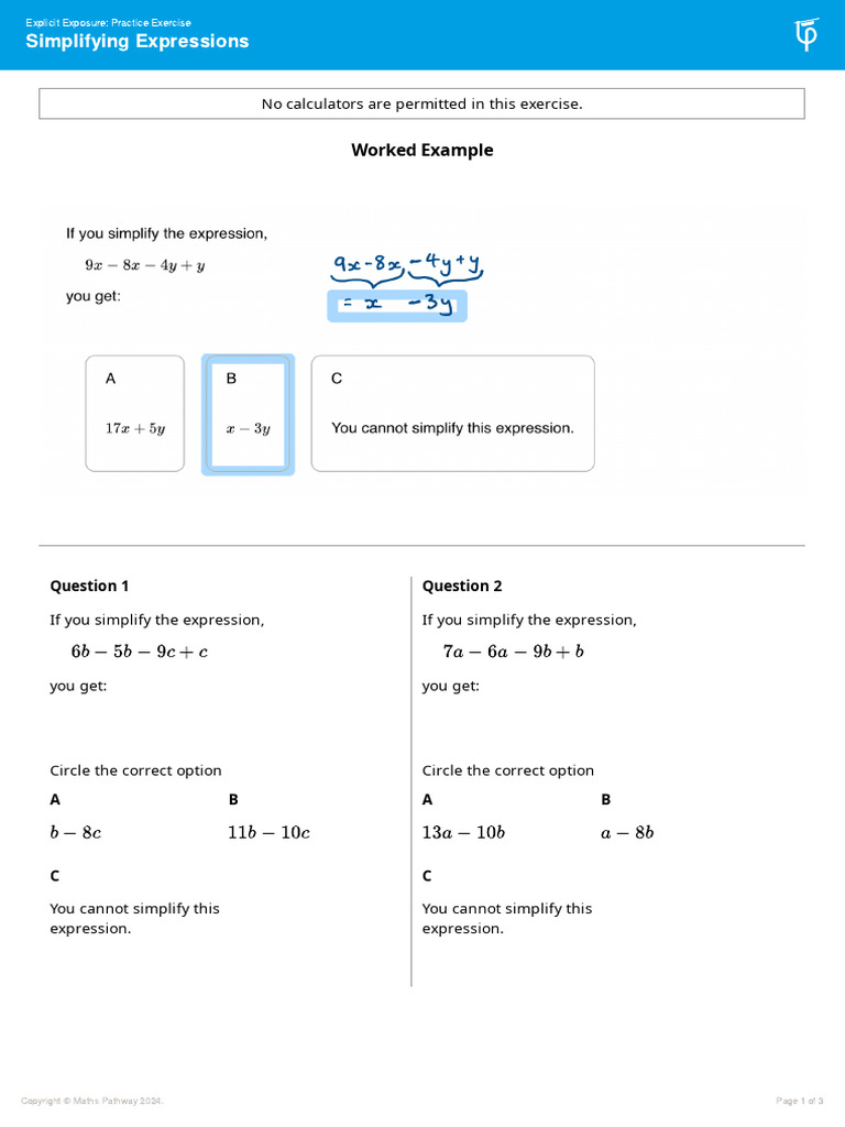 Exercise 2.1 Simplifying Expressions | PDF