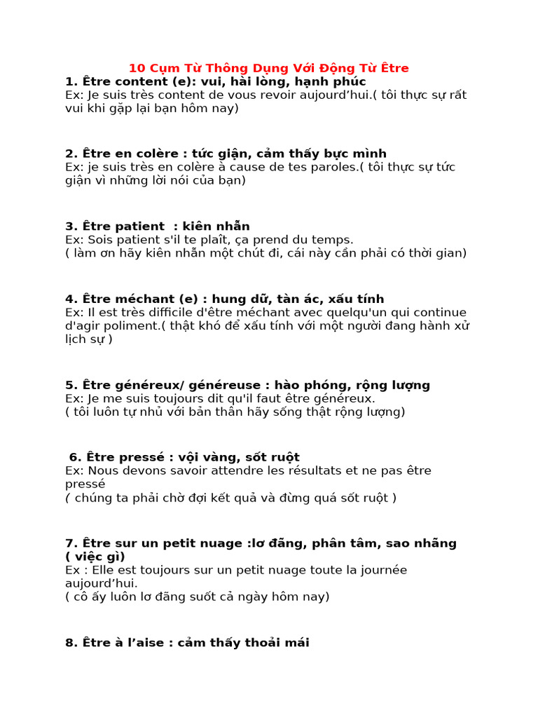 10 C M T Thông D NG V I Đ NG T Être | PDF