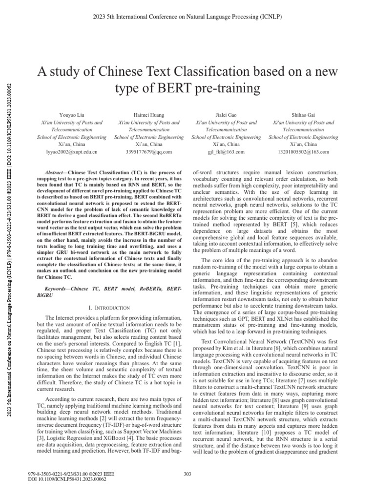 A Study of Chinese Text Classification Based On A New Type of BERT Pre-Training | PDF | Deep ...