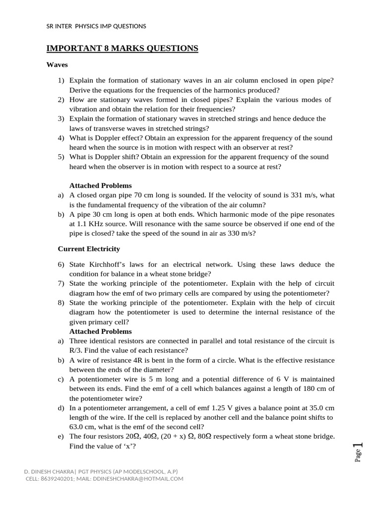 Physics II Year Imp Questions | PDF | Capacitance | Capacitor