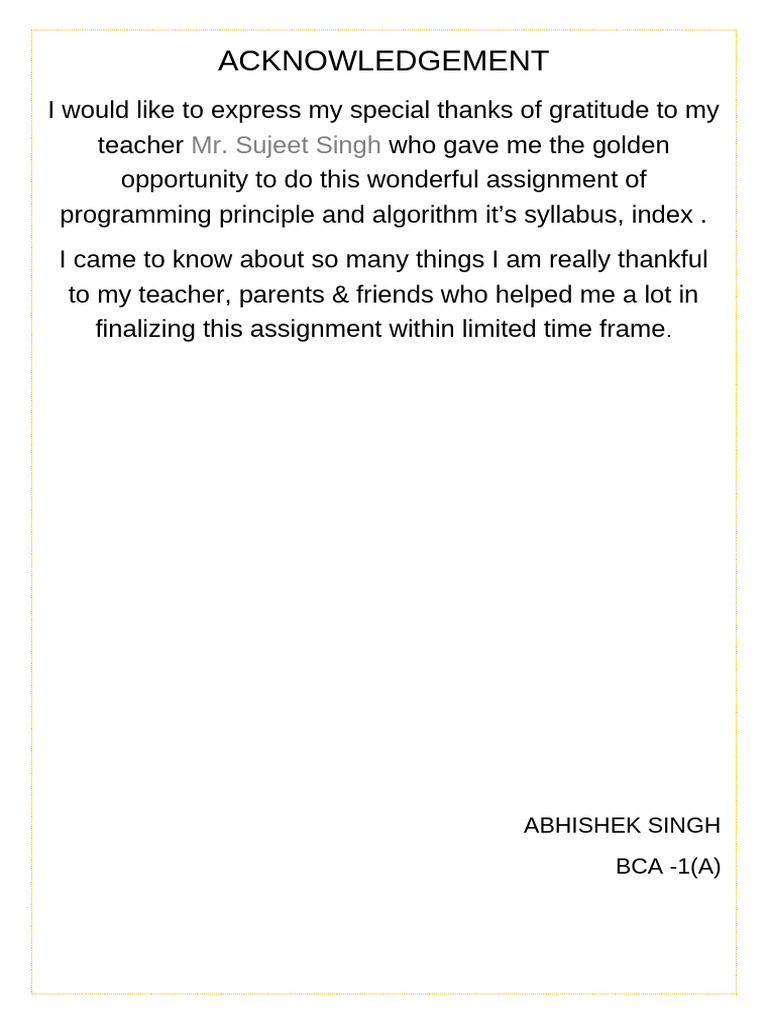 Acknowledgment for Programming Assignment | PDF
