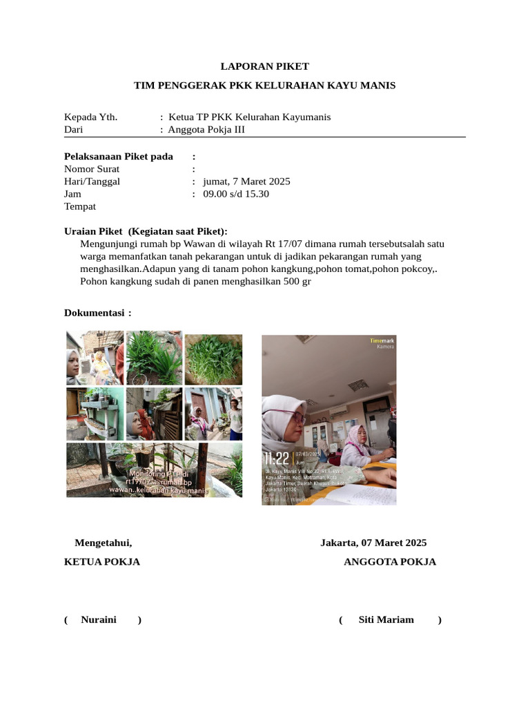 DRAFT LAPORAN PIKET 2025 TGGL 3 Maret | PDF