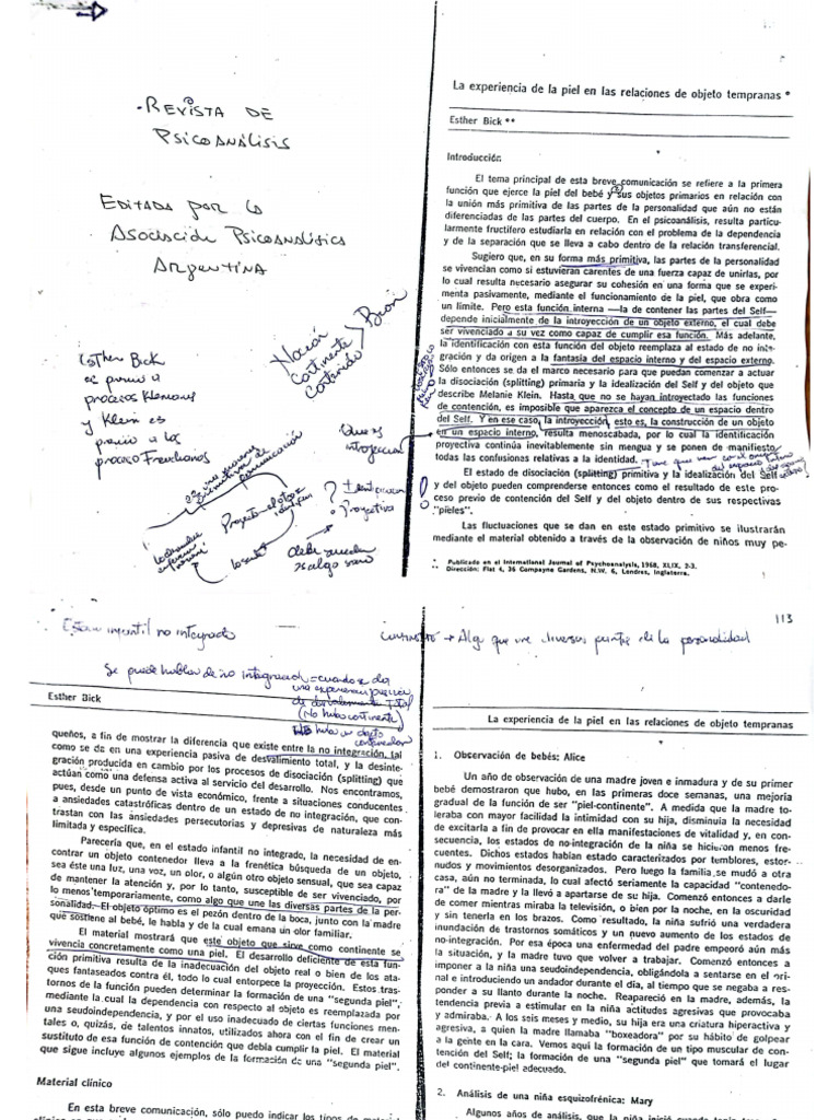 Esther Bick - La experiencia de la piel en las relaciones de objeto ...