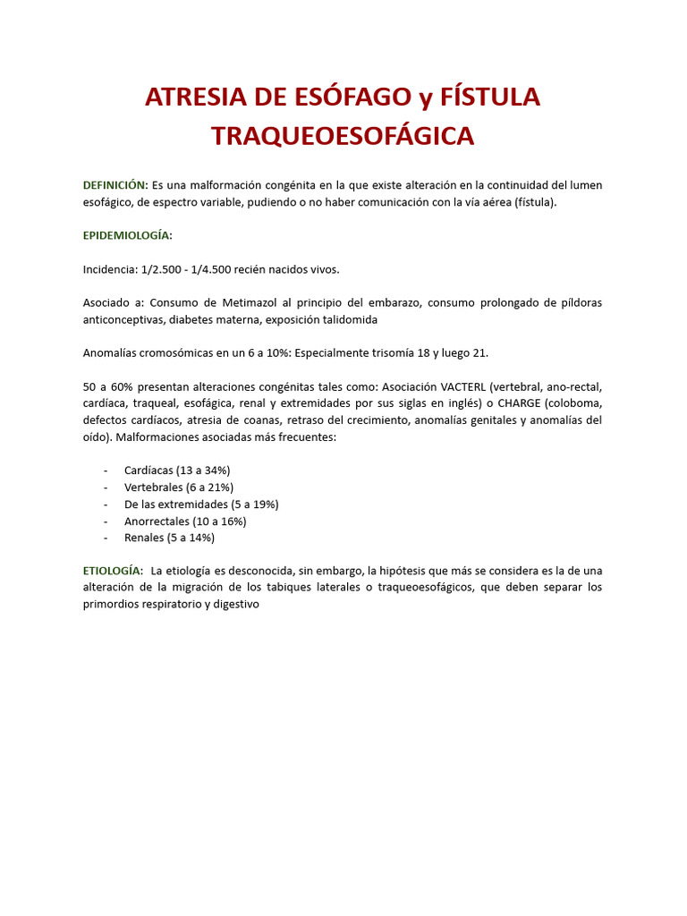 ATRESIA DE ESÓFAGO_ | PDF | Especialidades Medicas | Enfermedades y ...