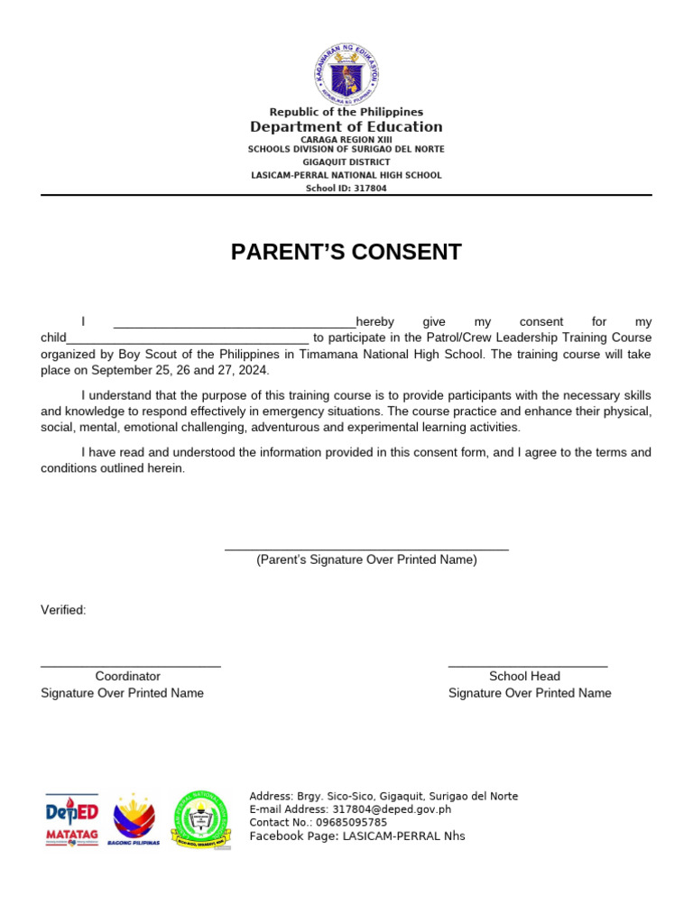 Parent Consent for Scout Training | PDF