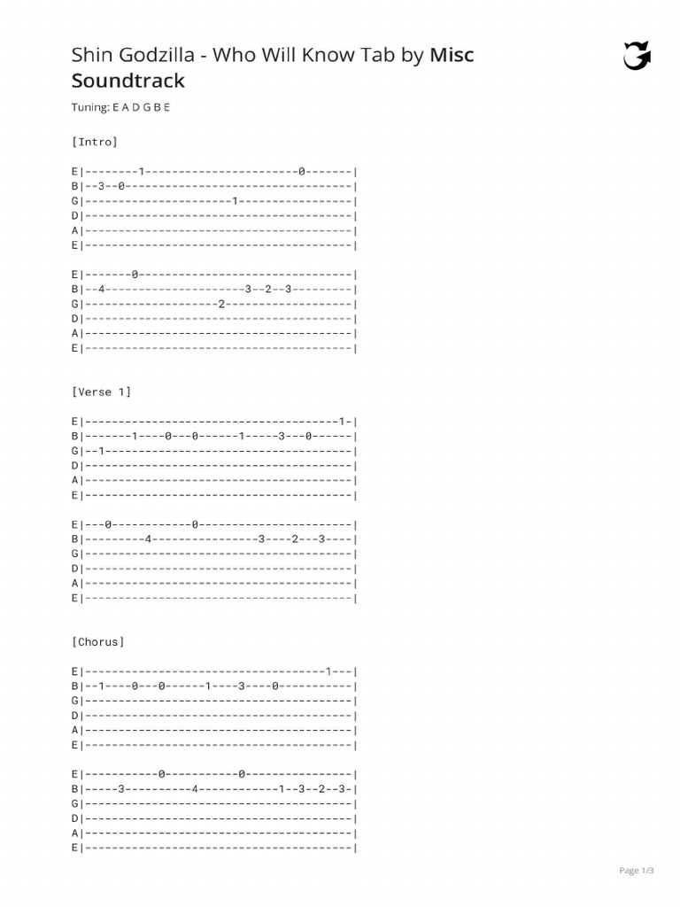 Shin Godzilla - Who Will Know Tab | PDF