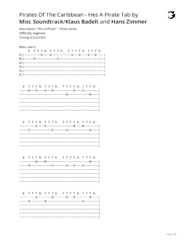 pirates of the caribbean - hes a pirate tab | PDF