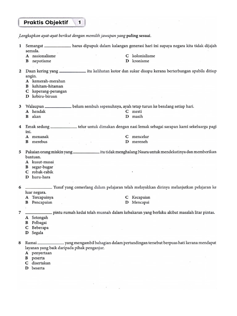Latihan BM T3 Objektif Praktis 1 | PDF