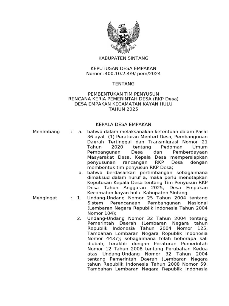 Contoh SK TIM RKPDES | PDF