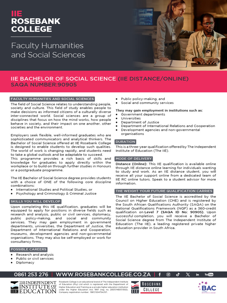 IIE Bachelor of Social Science Overview | PDF | Academic Degree ...