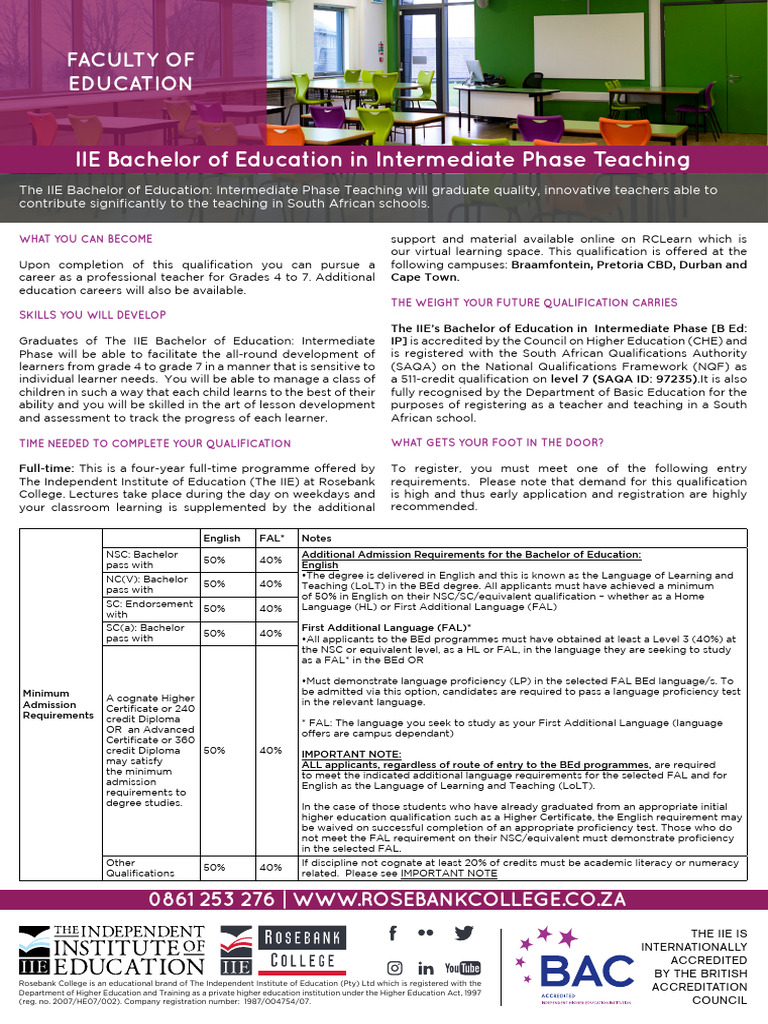 IIE Bachelor of Education in Intermediate Phase Teaching | PDF ...