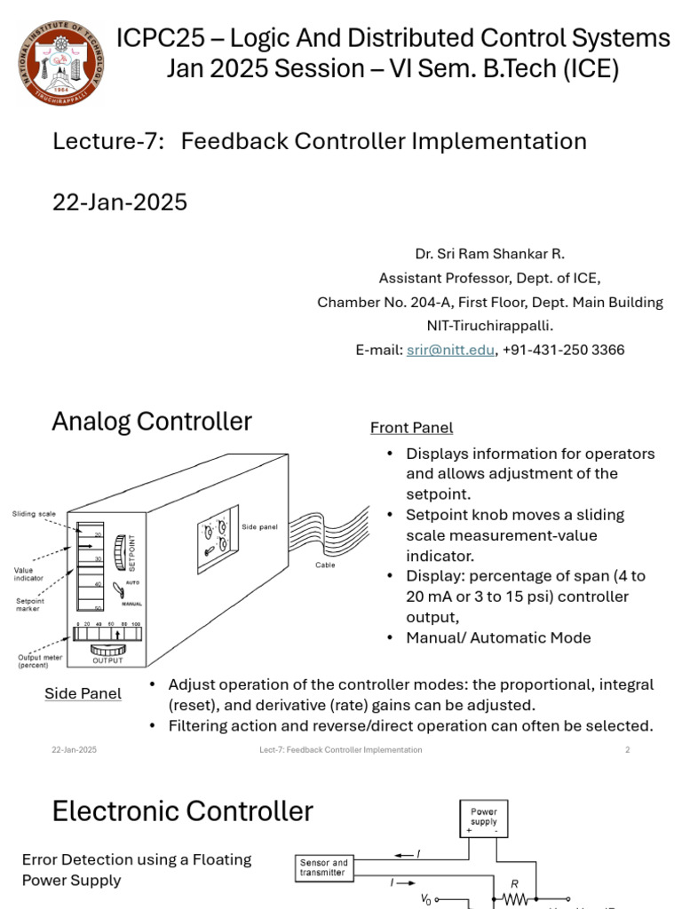 Lect 7 Controller Implementation 22 Jan 2025 | PDF | Feedback | Analog Circuits