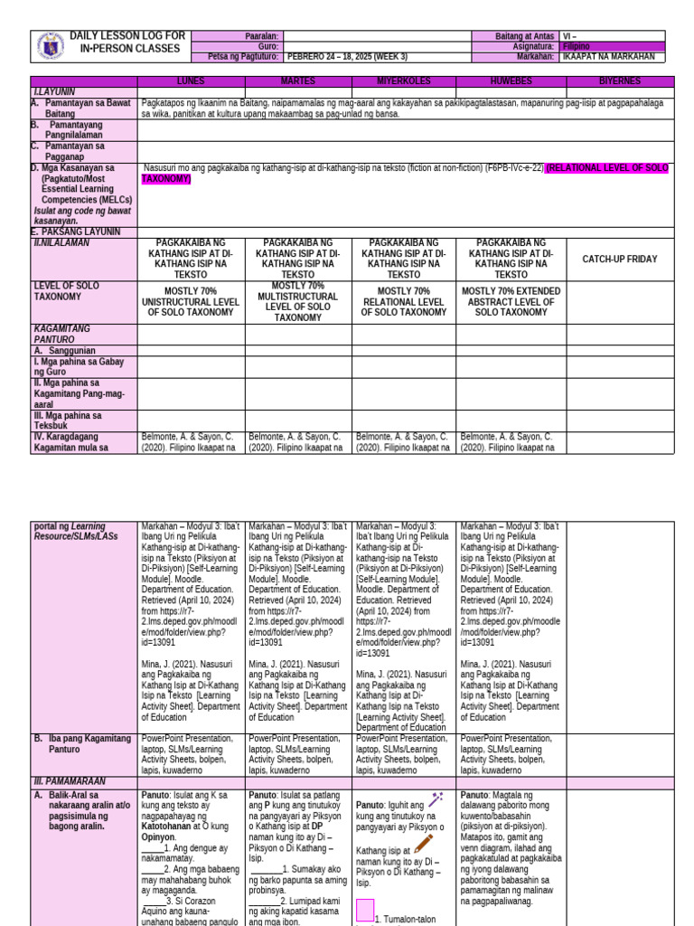 q4 Filipino DLL Week 3 | PDF