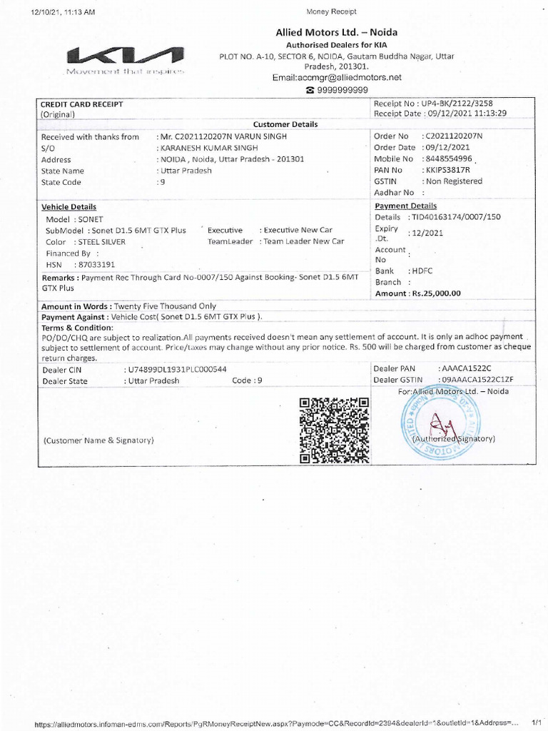 Sonet Payments Receipts | PDF