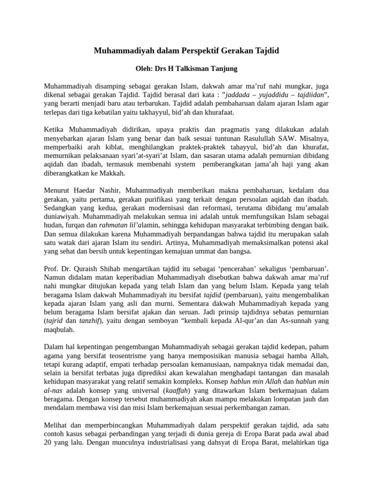 Muhammadiyah dalam Perspektif Gerakan Tajdid | PDF
