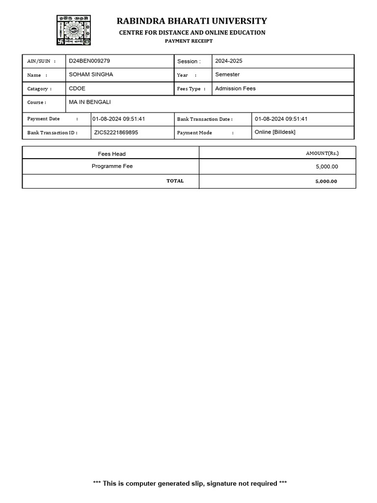 Student Challan | PDF