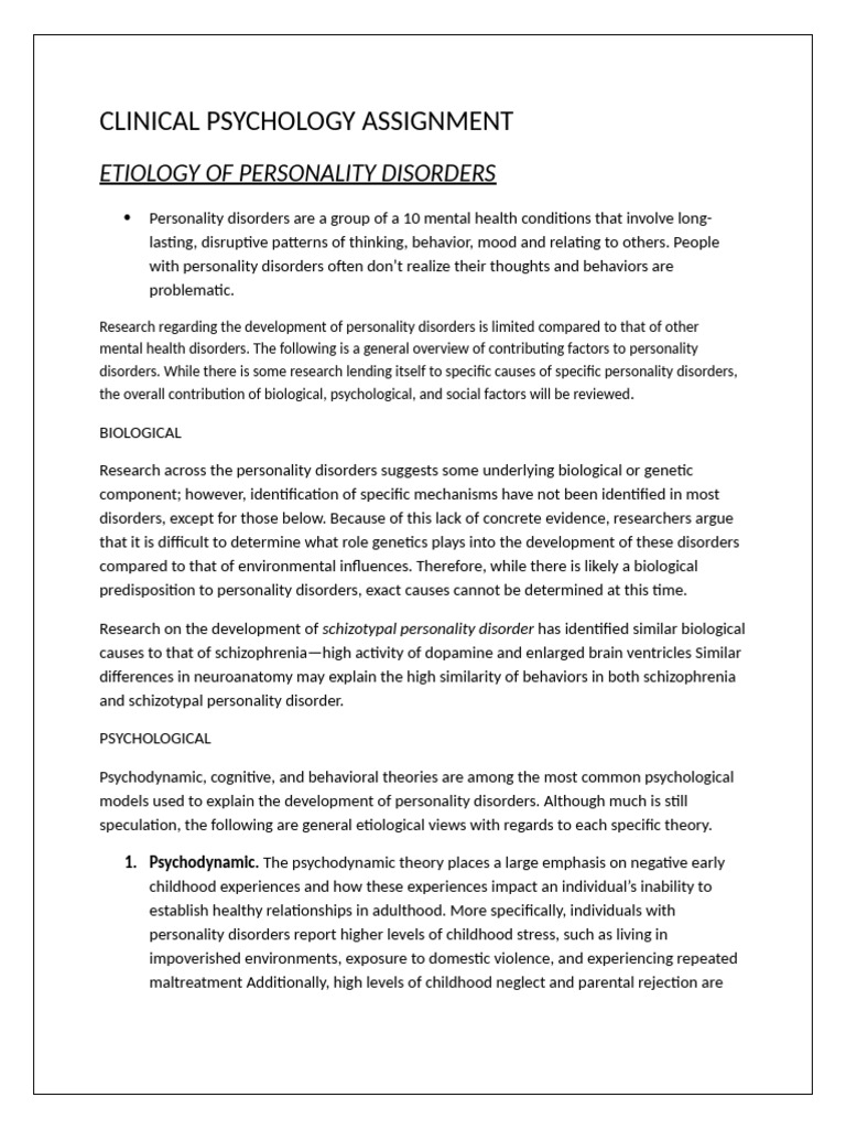 CLINICAL PSYCHOLOGY ASSIGNMENT | PDF | Personality Disorder | Mental ...