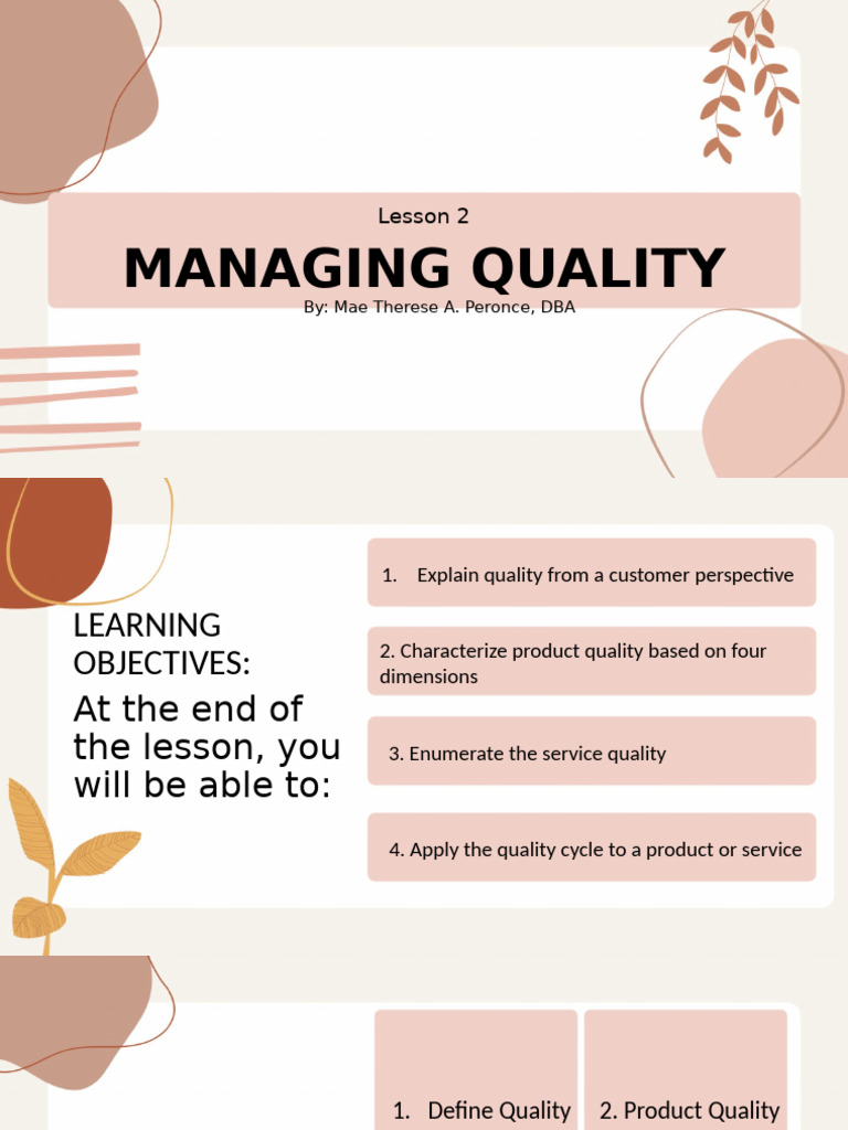 Lesson 2 - MANAGING QUALITY | PDF | Quality (Business) | Business
