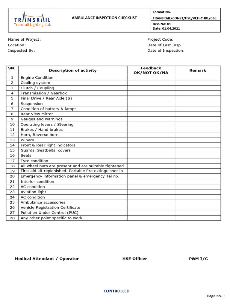 Ambulance Inspection | PDF