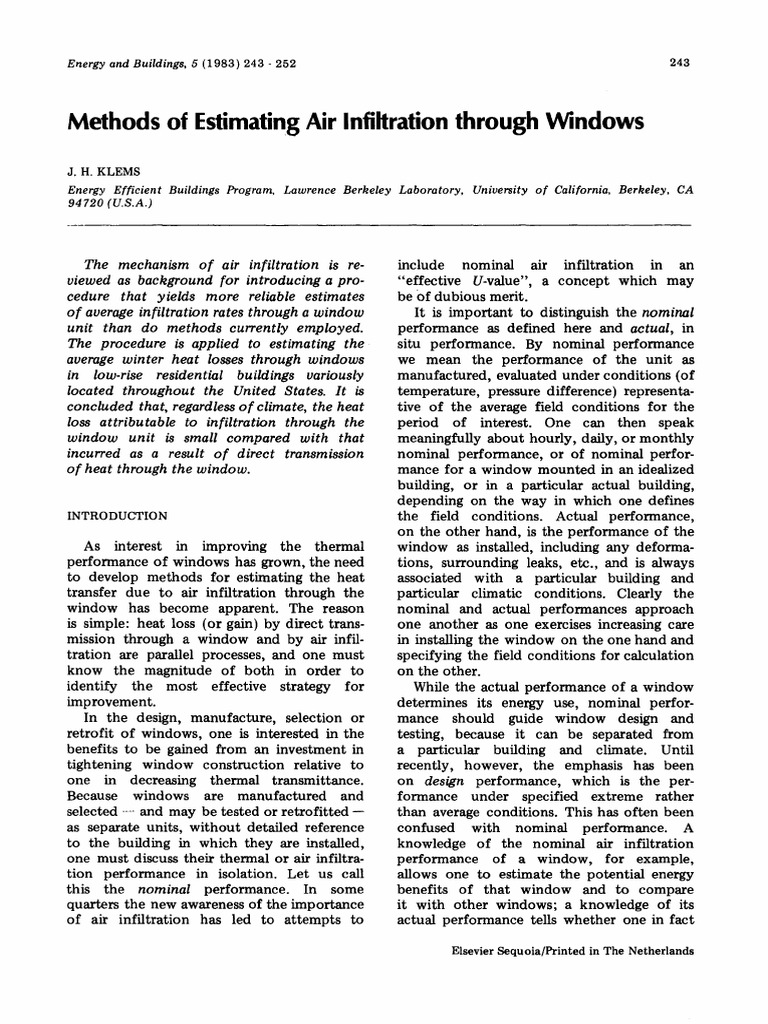 Methods of Estimating Air Infiltration through Windows | PDF | Heat ...